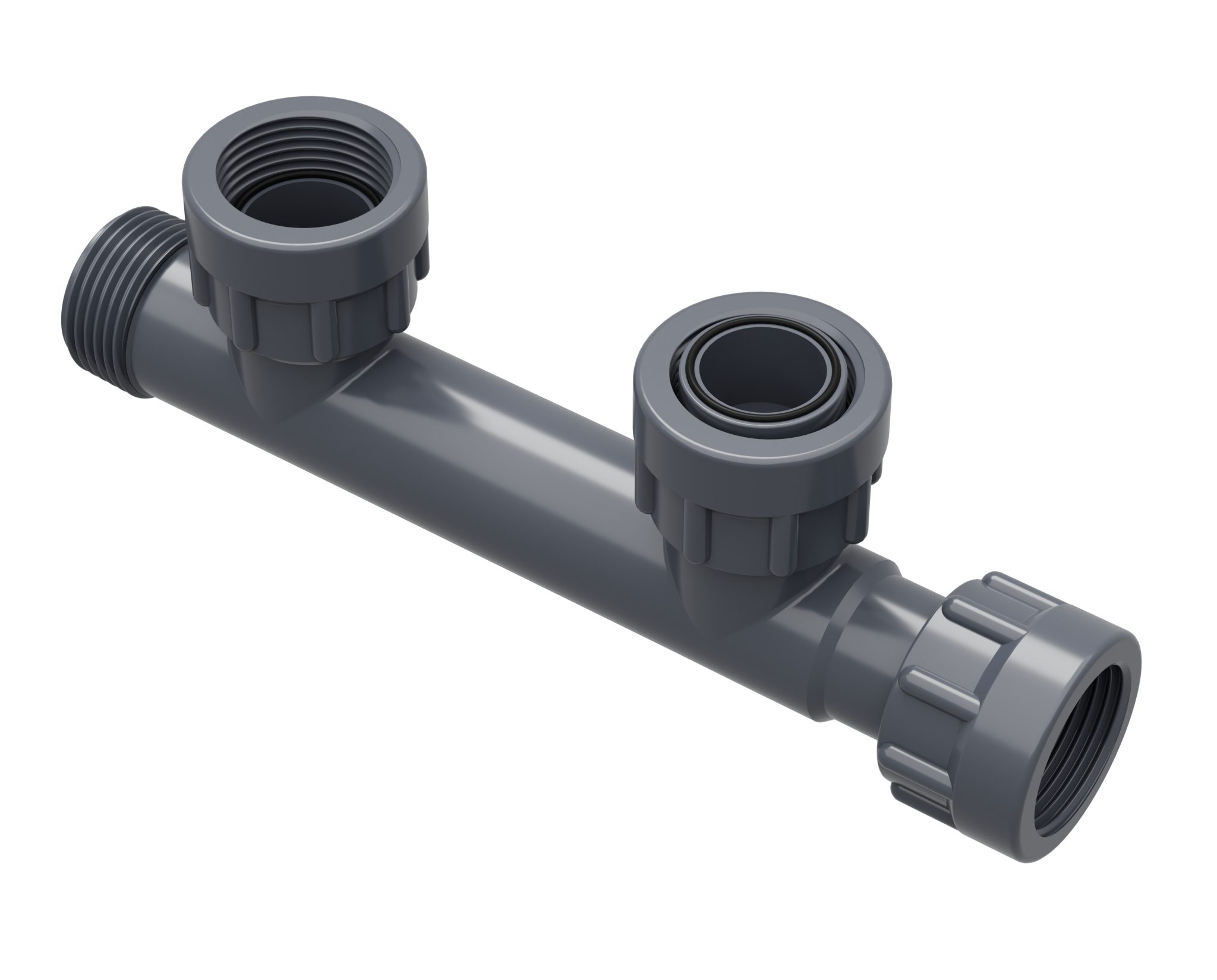 Multi-Port Manifold (swivel x mipt x swivel (x2)) - Dura Plastics