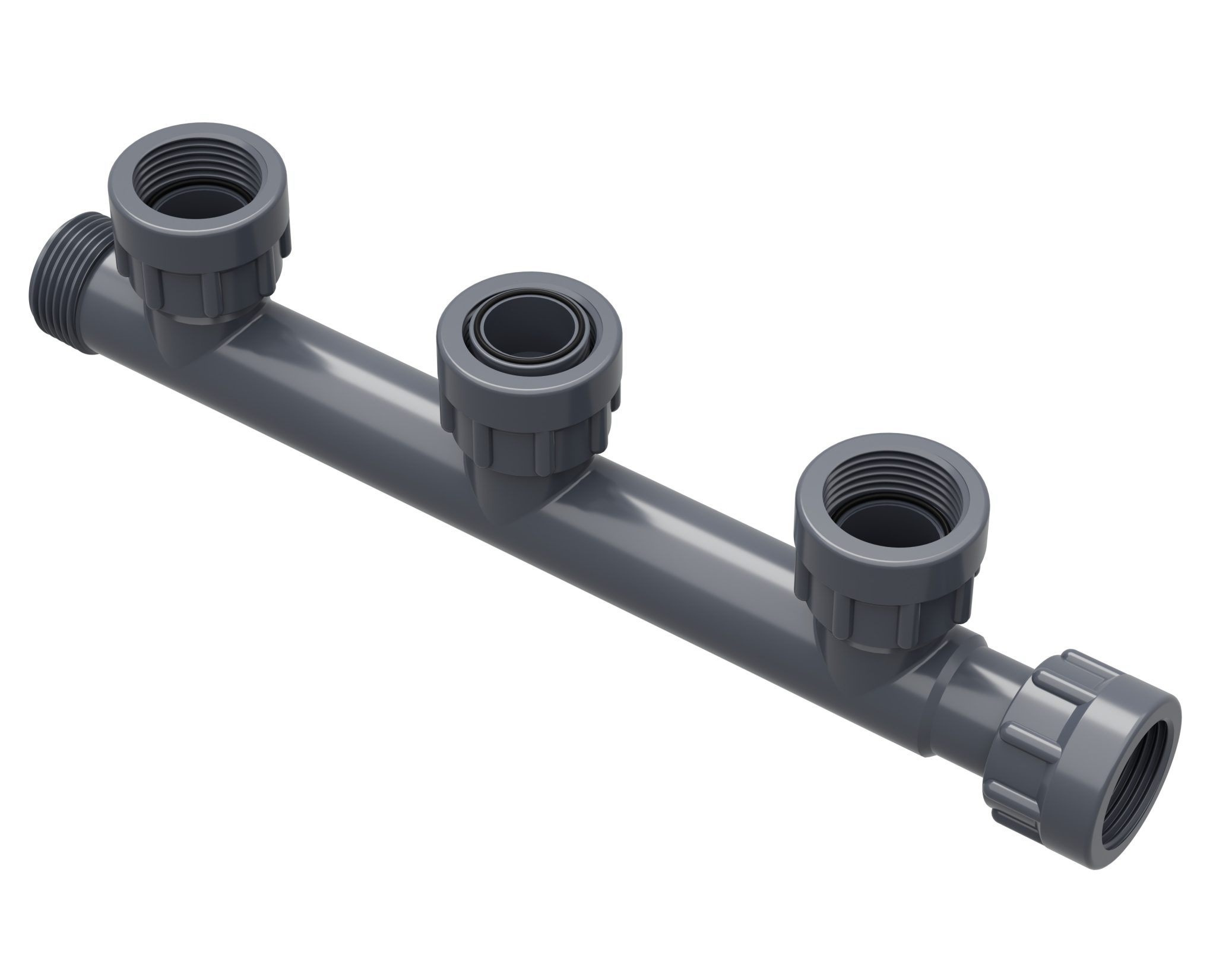 Multi-Port Manifold (swivel x mipt x swivel (x3)) - Dura Plastics