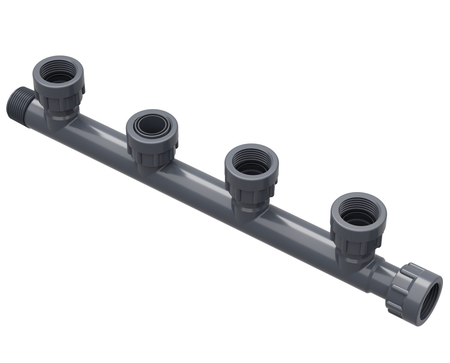 Multi-Port Manifold (swivel x mipt x swivel (x4)) - Dura Plastics