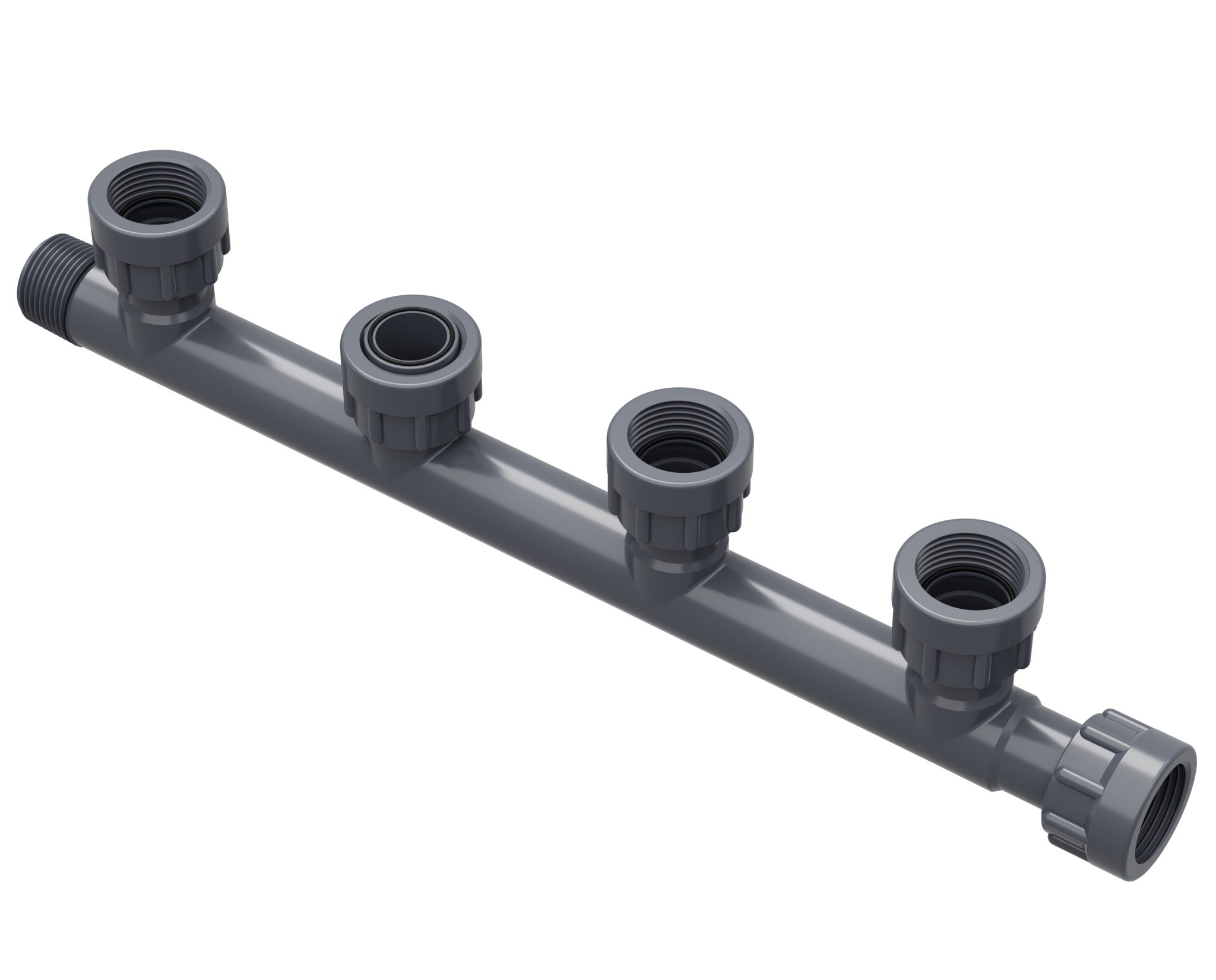 Multi-Port Manifold (swivel x mipt x swivel (x4)) - Dura Plastics